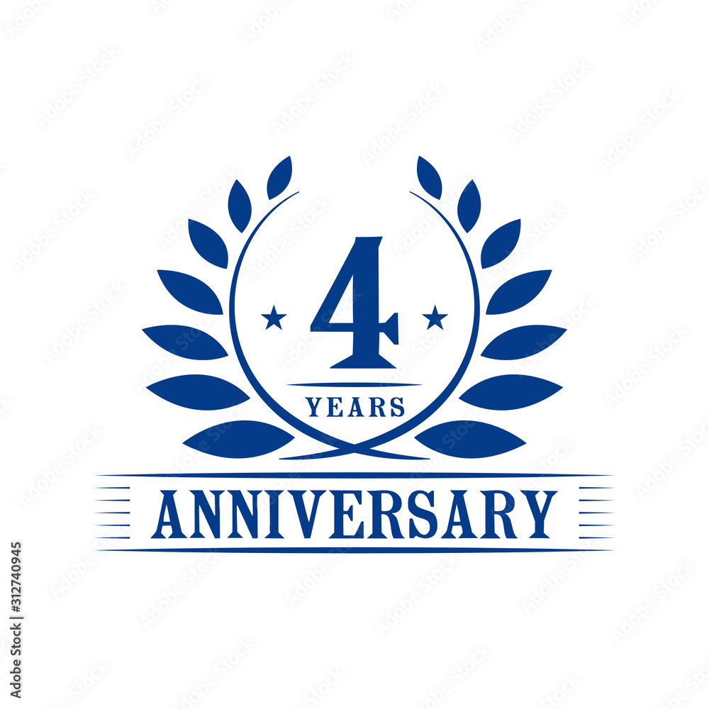 4 years logo design template. Fourth anniversary vector and ...