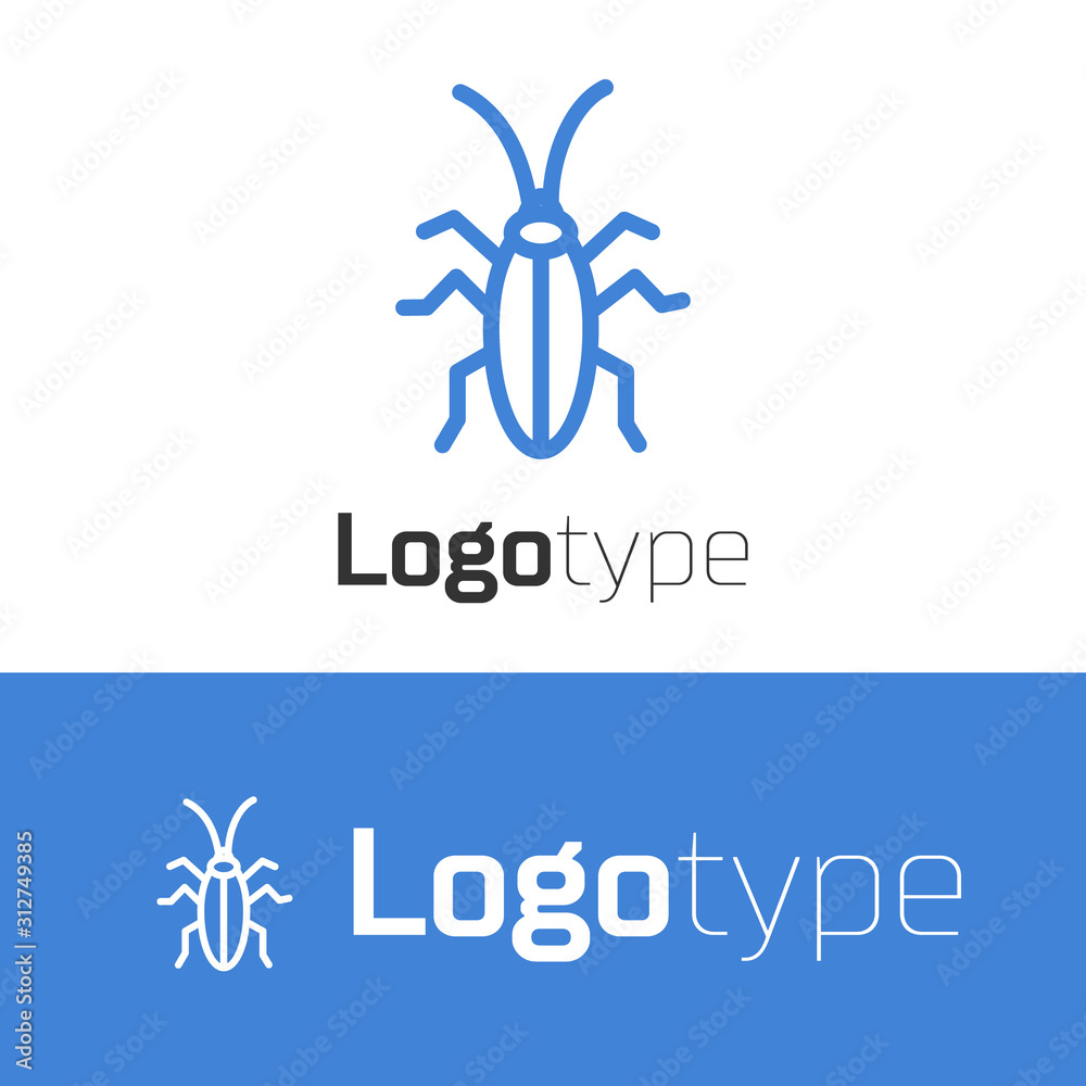 Blue line Cockroach icon isolated on white background. Logo design ...