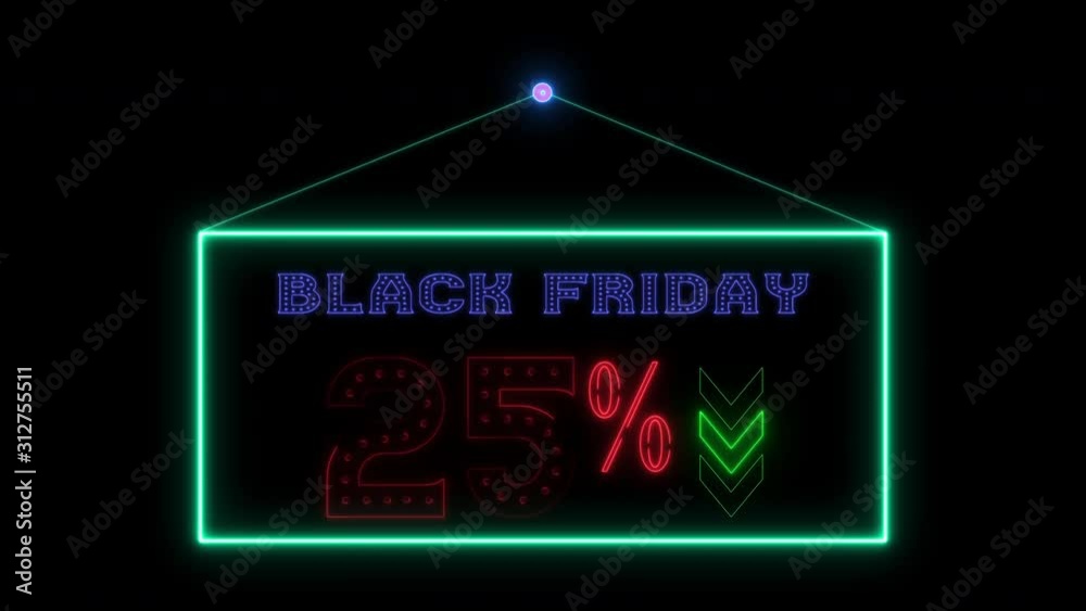 Vidéo Stock 25% sale off shopping neon sign fluorescent light glowing ...