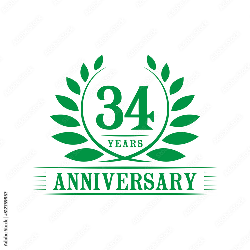 34 years logo design template. Thirty fourth anniversary vector and ...