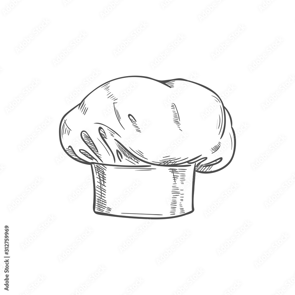 White chef cook hat isolated hand drawn sketch. Vector baker or cooker ...
