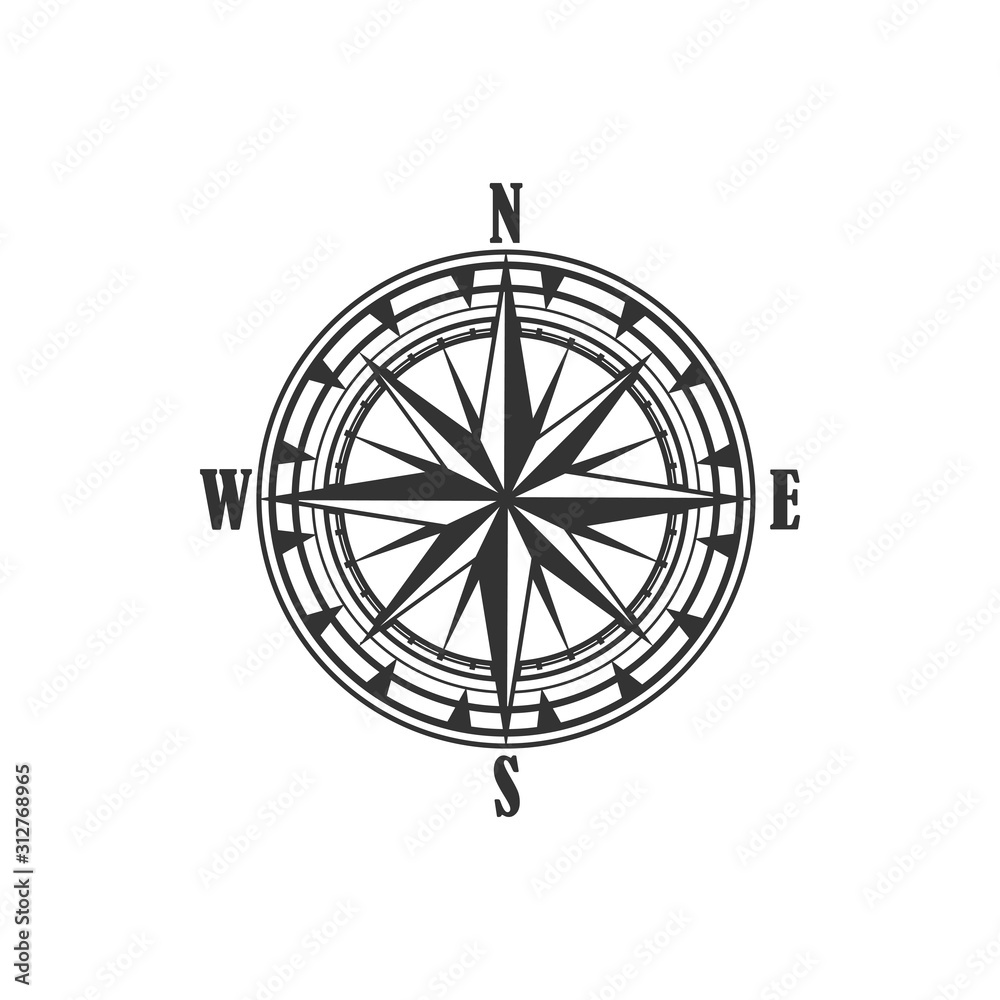 Compass symbol and sign, isolated vector marine navigation element ...