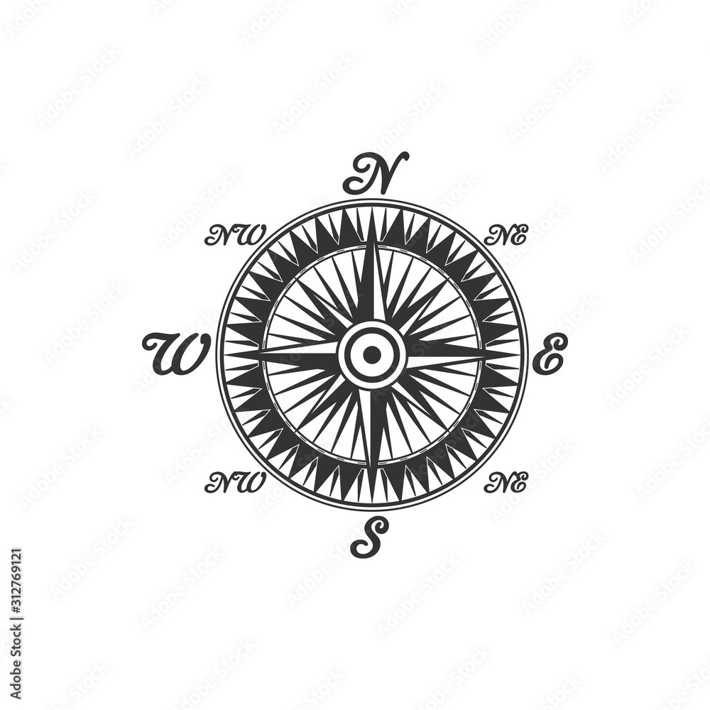 Compass symbol and sign, isolated vector marine navigation element ...