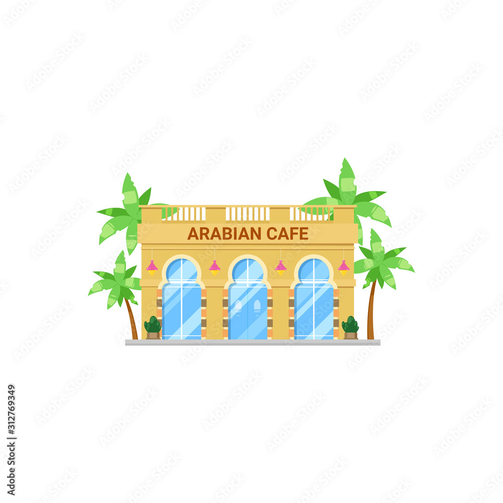 Arabian cafe isolated restaurant exterior design. Vector UAE or Egypt ...