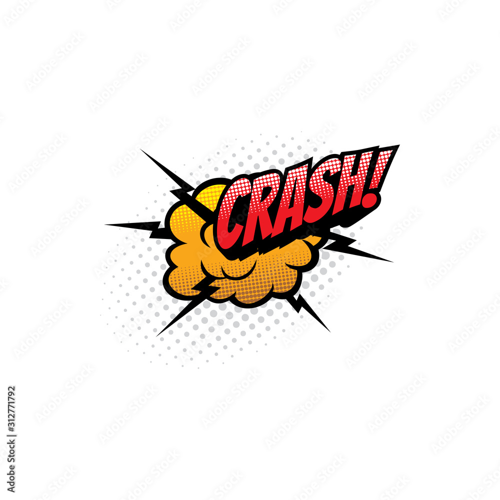 Comic book sound blast, Crash explosion cloud bubble, cartoon halftone ...