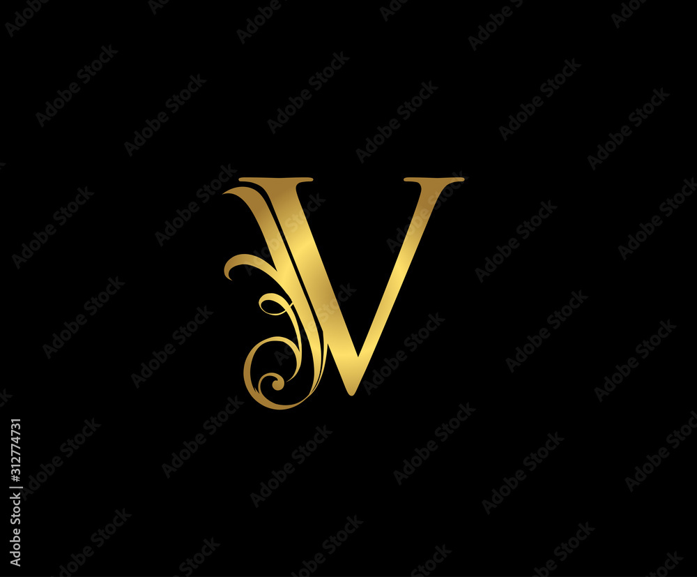 Golden V Luxury Logo Icon, Classy Gold V Letter Logo Design. Stock ...
