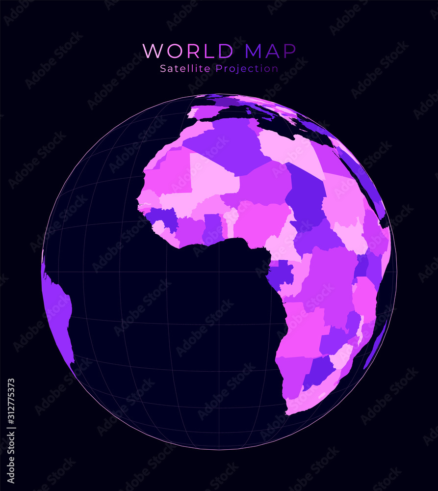 World Map. Satellite (tilted perspective) projection. Digital world ...