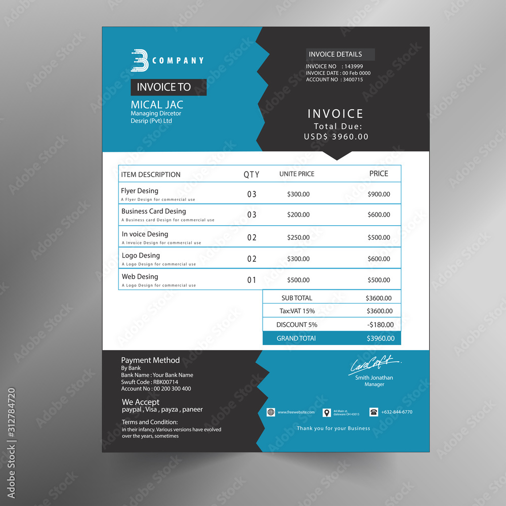 Invoice minimal design template. Bill form business invoice accounting ...