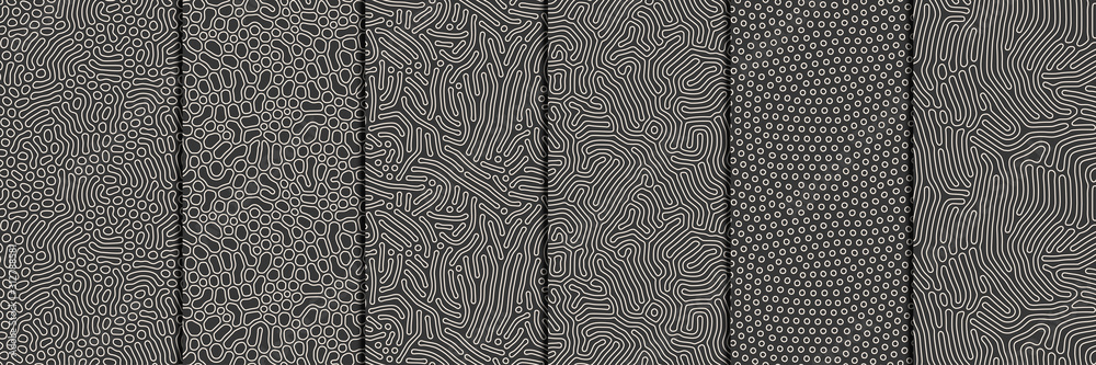 Set of organic seamless patterns with rounded lines, drips. Diffusion reaction background ...