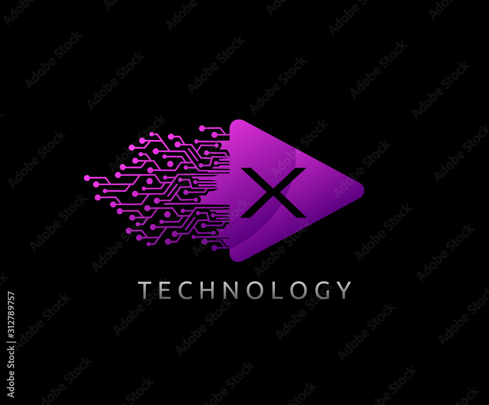 Digital X Play Logo Icon. Triangle and digital line shape icon perfect for music, audio and ...