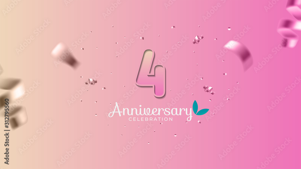 4th anniversary. Gradient pink and yellow Numbers with sparkling ...