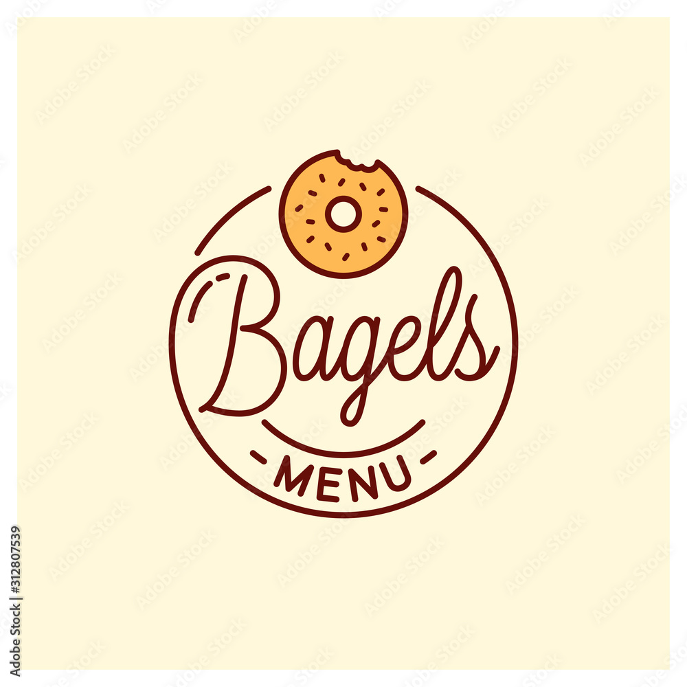 Bagel menu logo. Round linear of bagel bakery Stock Vector | Adobe Stock