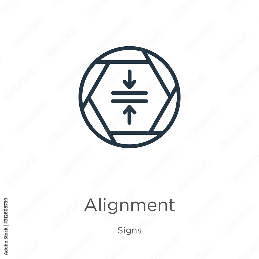 Alignment icon. Thin linear alignment outline icon isolated on white background from signs ...