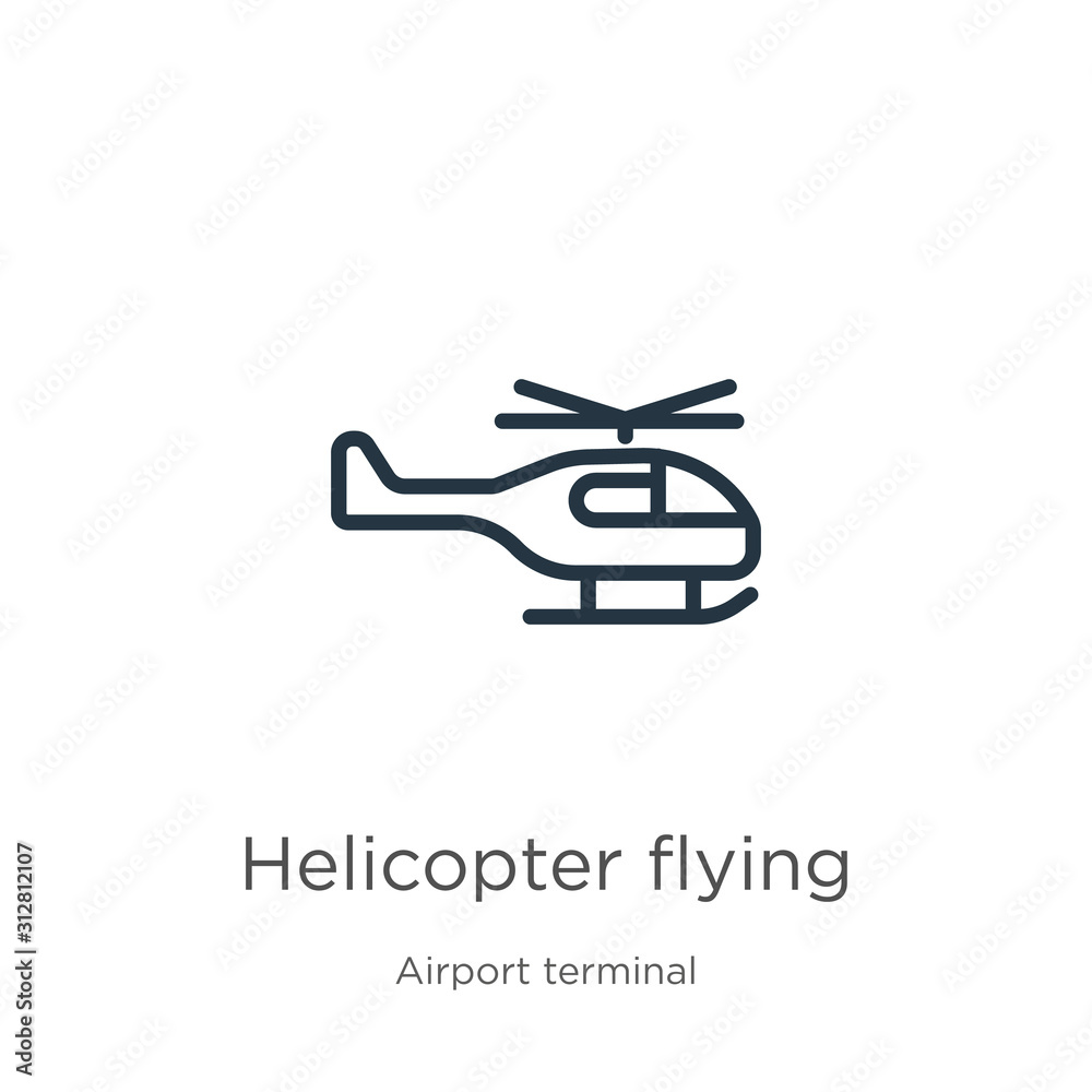 Helicopter flying icon. Thin linear helicopter flying outline icon ...