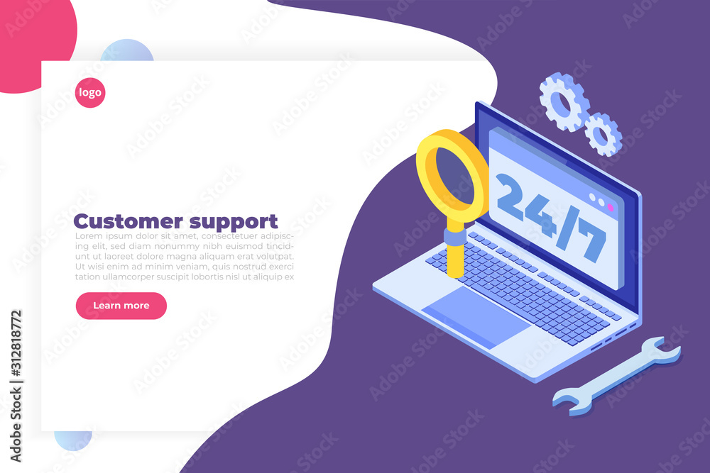 Support or call center 24/7 concept. Web page or banner design ...