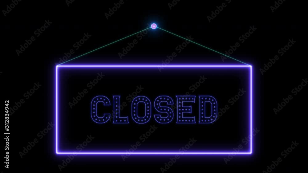 Hang tag closed neon sign fluorescent light glowing on signboard ...