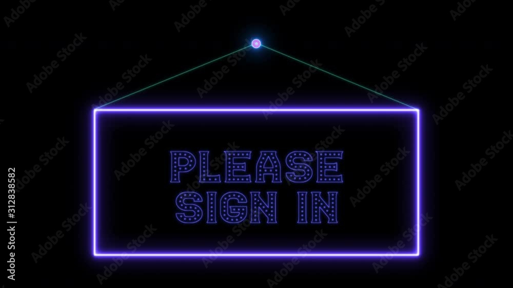 Hangtag Please Sign in neon sign fluorescent light glowing on signboard ...