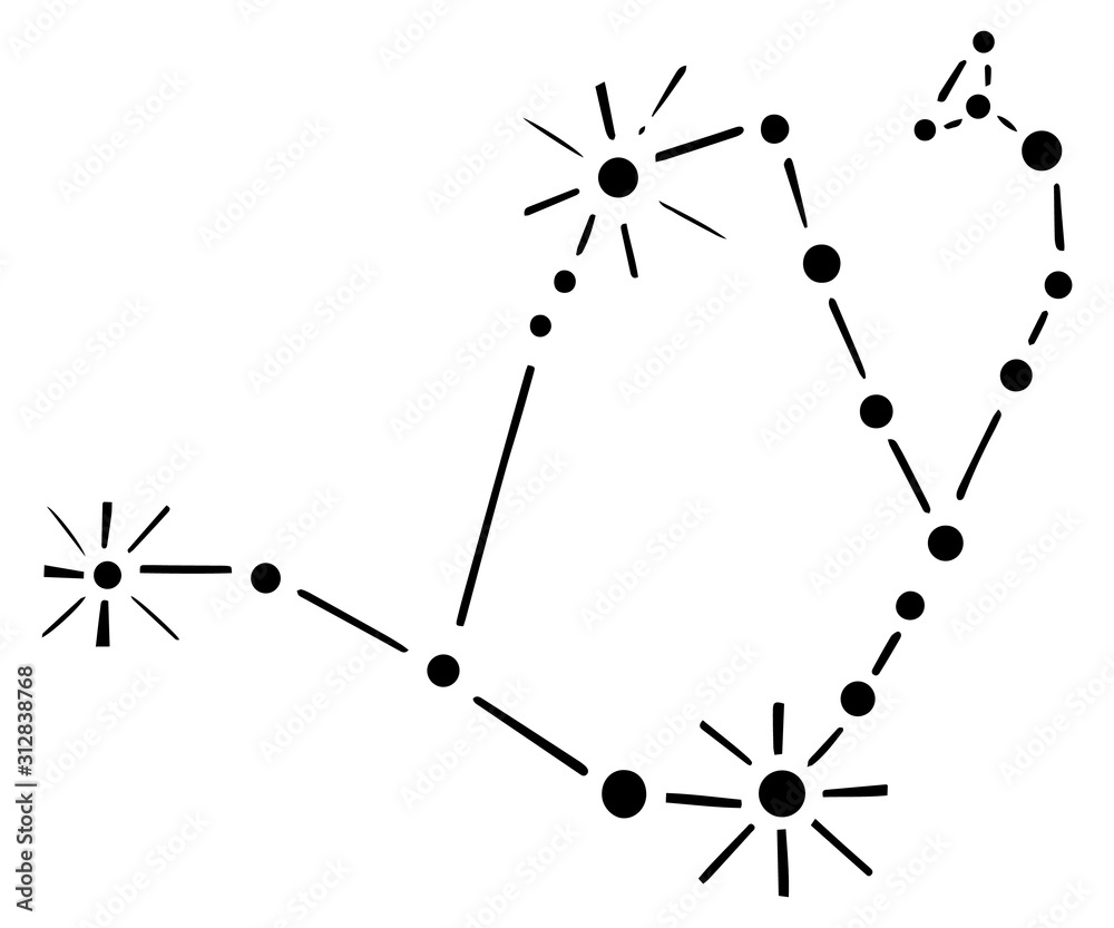 Hand-drawn sign of Ophiuchus constellation on a white background ...