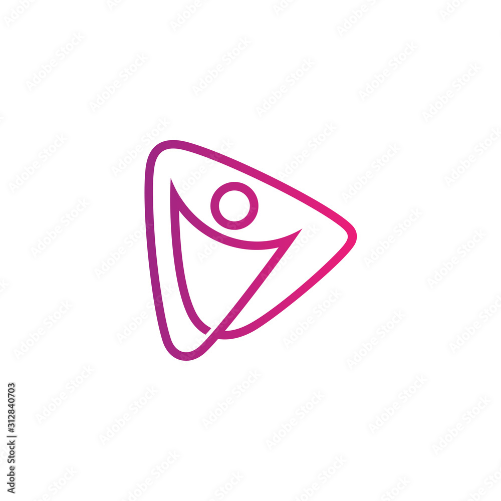 People play logo, linear play button logo with human shape icon ...