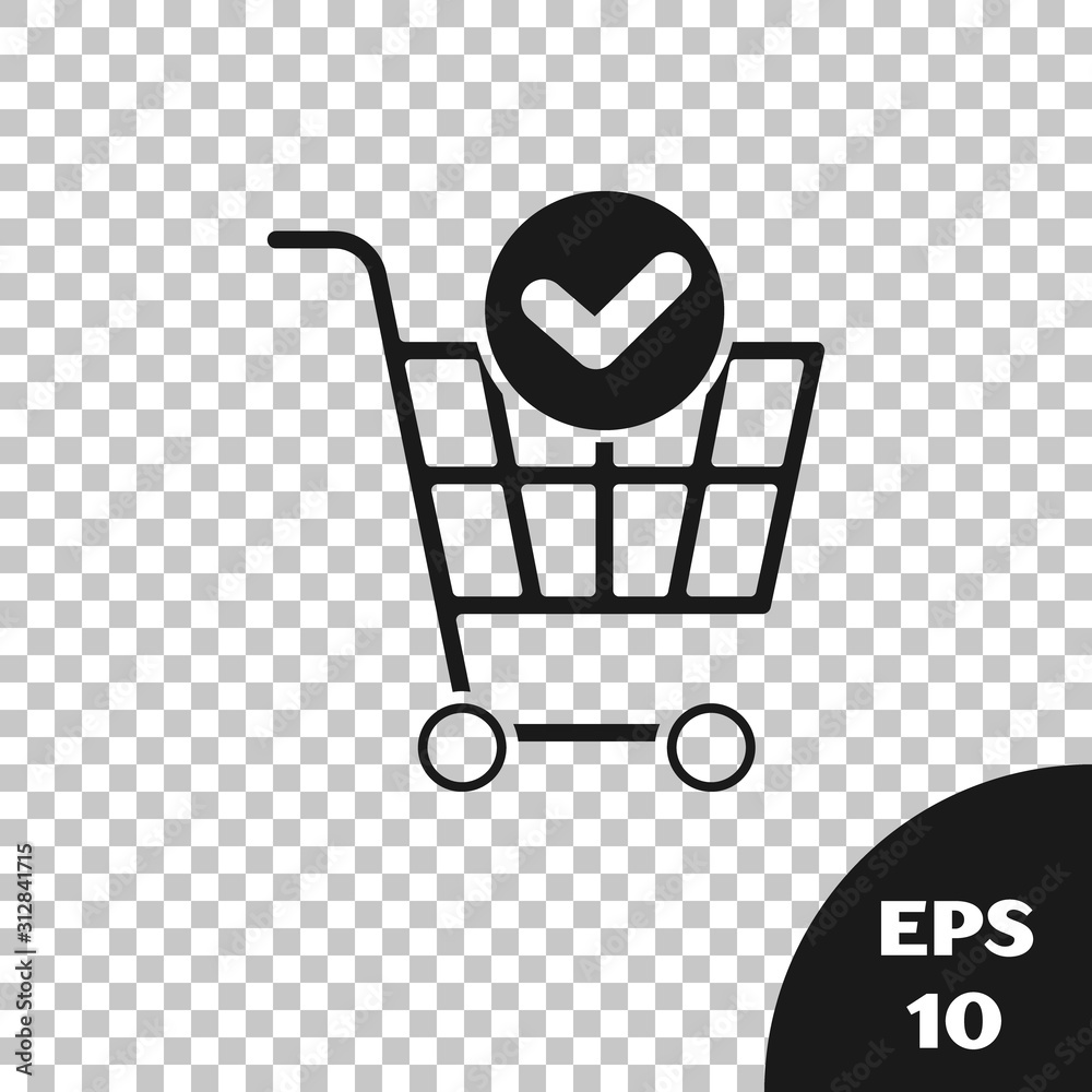 Black Shopping cart with check mark icon isolated on transparent ...