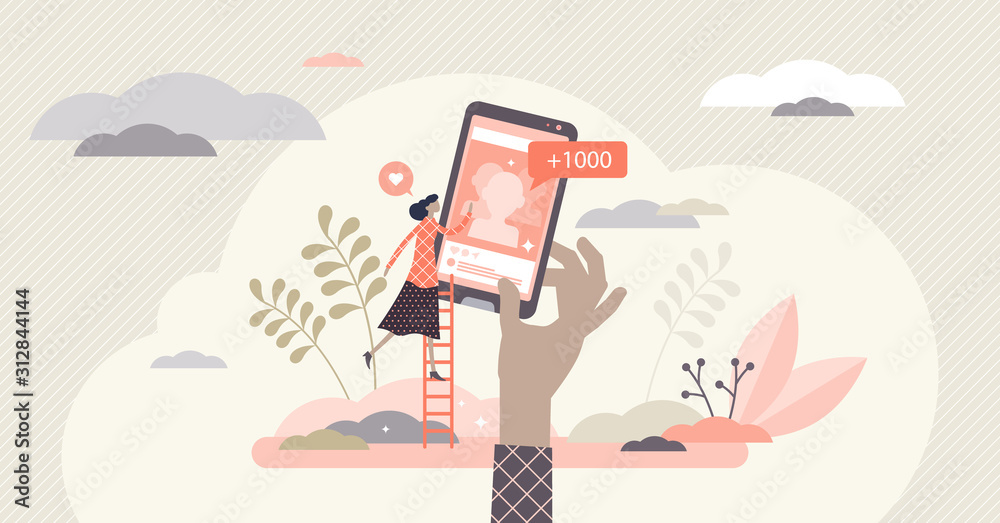 Followers vector illustration. Social media in flat tiny persons ...