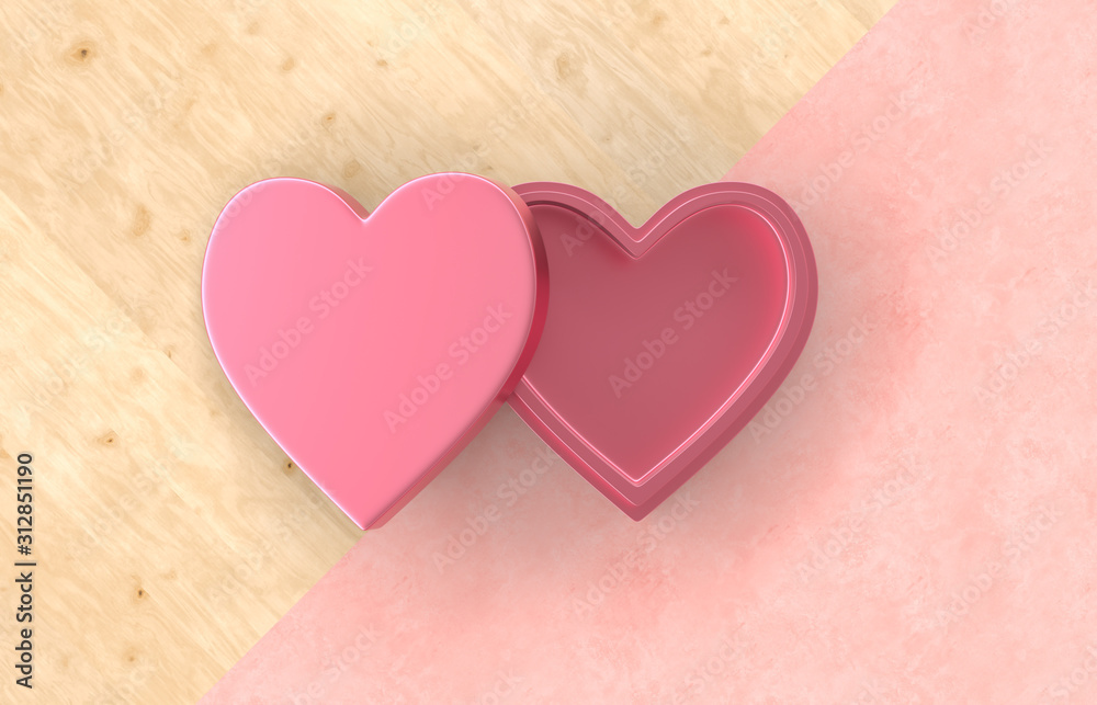 Empty red heart gift box on Duotone background with Wood texture for ...