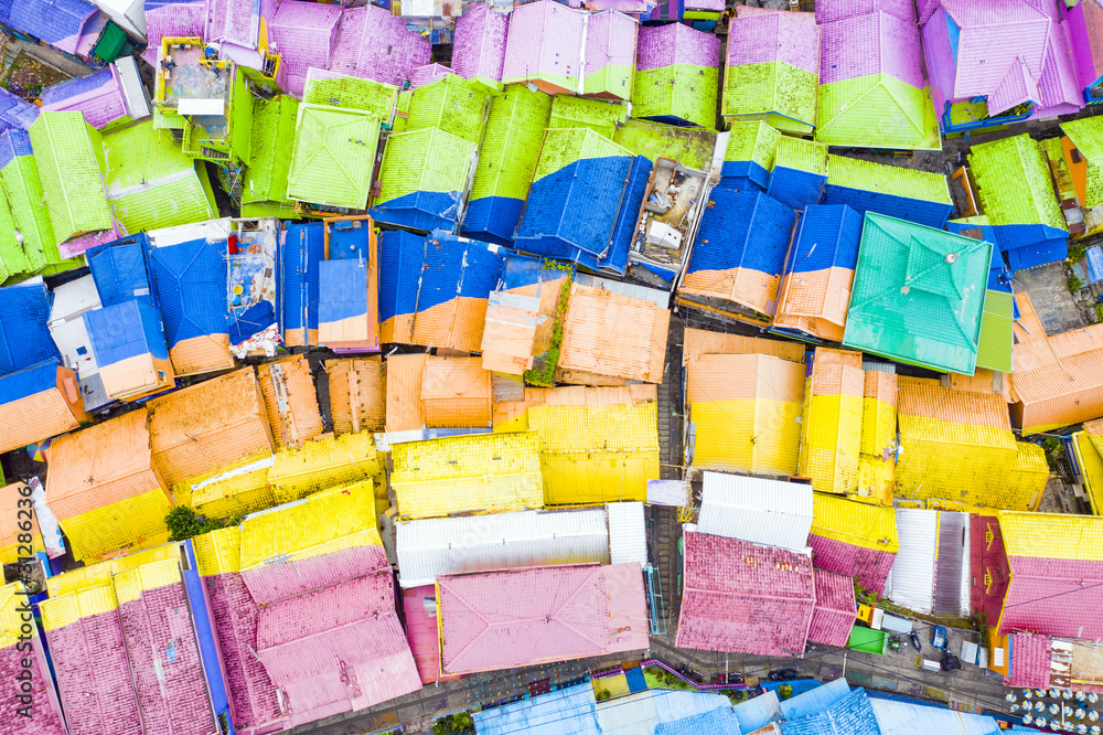 View from above, stunning aerial view of the Rainbow village also known ...
