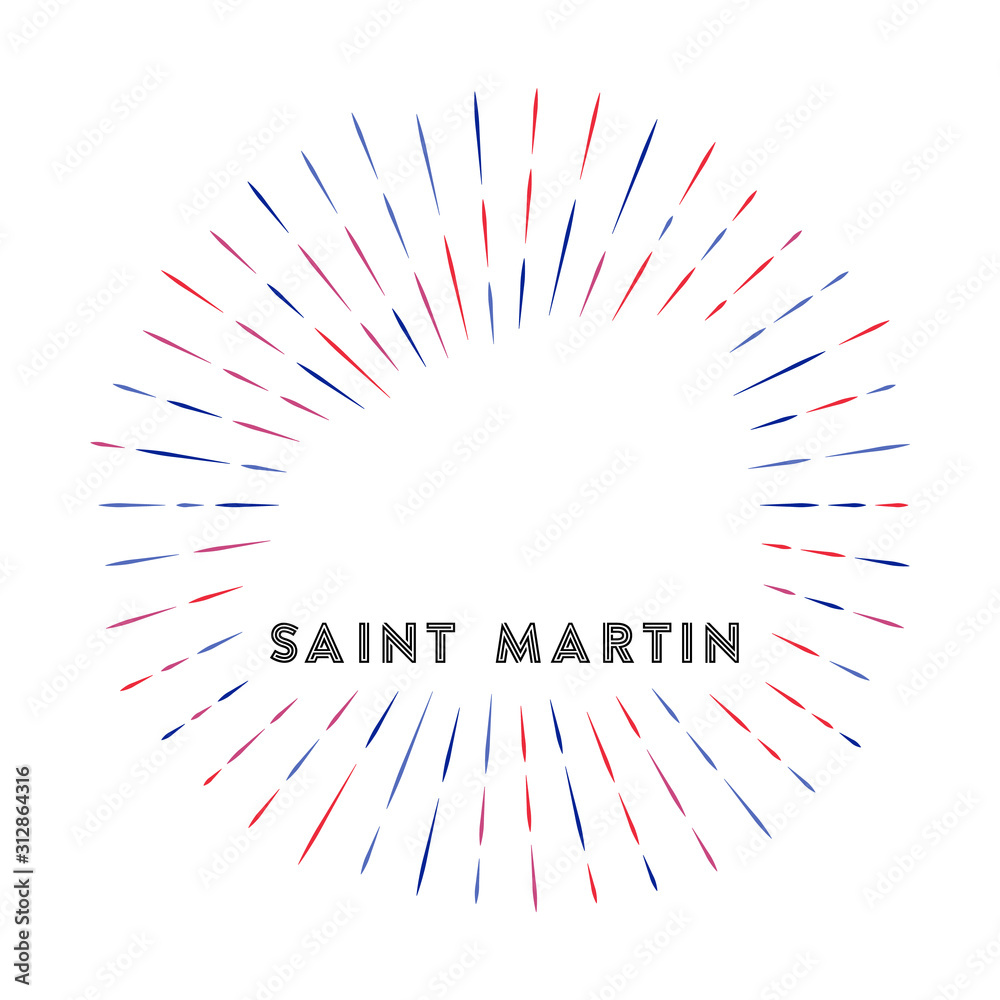 Saint Martin sunburst badge. The island sign with map of Saint Martin ...