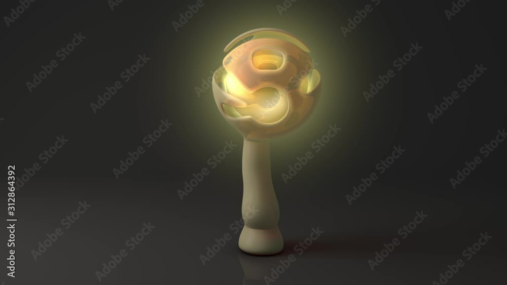 3D animation of a futuristic lamp in the shape of a tree with a glowing ...