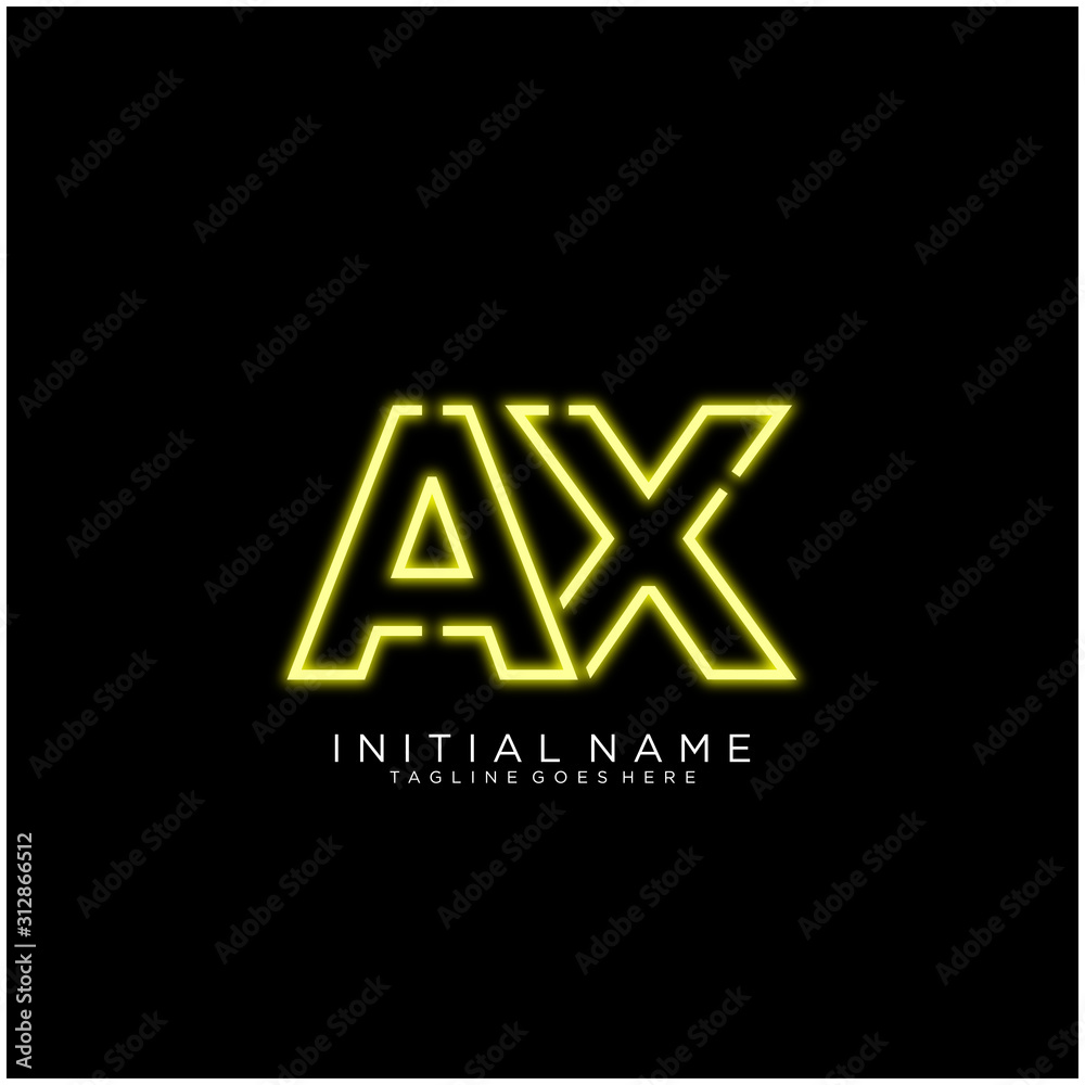 Vetor de Letter AX logo icon design with Bright Neon , Symbols Sign in ...