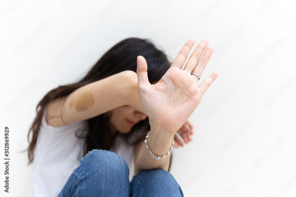panic attacks alone young woman sad fear stressful depressed emotion.crying begging help.stop ...