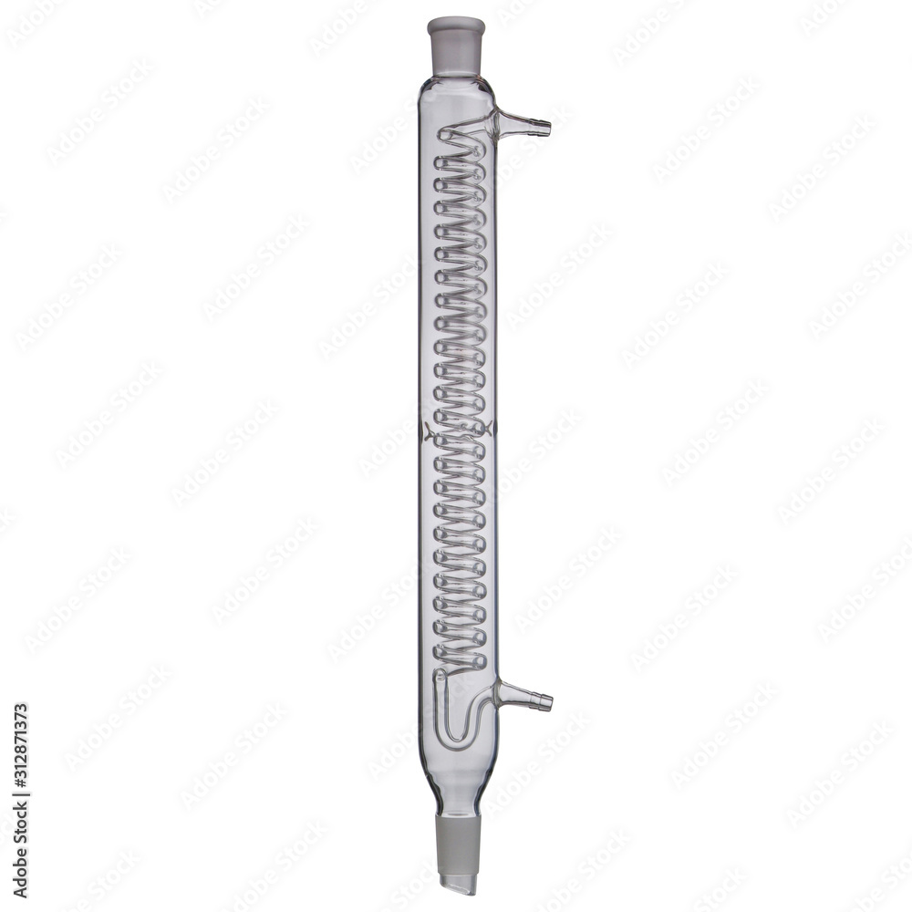 lab or Glass spiral pipe of reflux condenser isolated on white. Stock ...