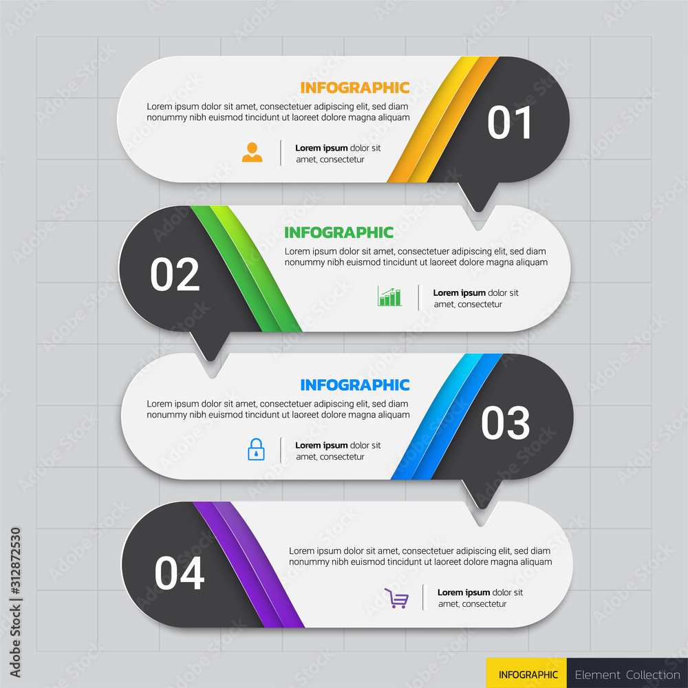Infographics template 4 options with horizontal banner, can be used for ...
