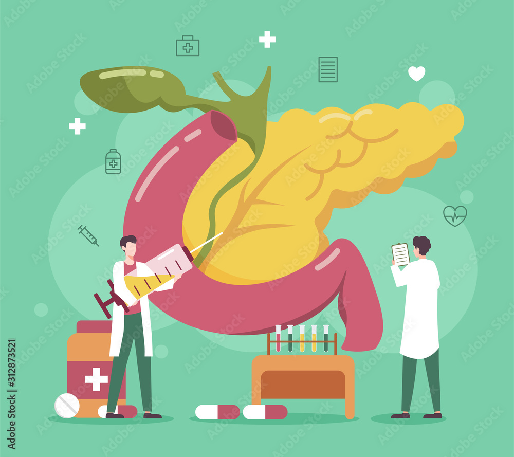 Pancreas disease treatment with doctor illustration Stock Vector ...