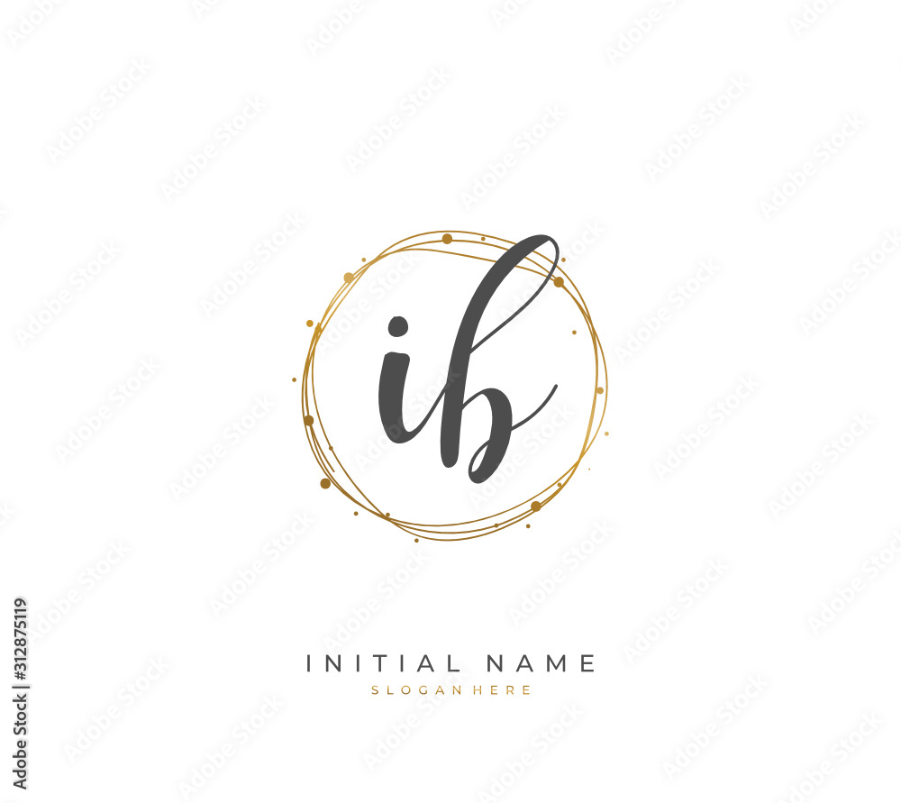 Handwritten letter I B IB for identity and logo. Vector logo template with handwriting and ...