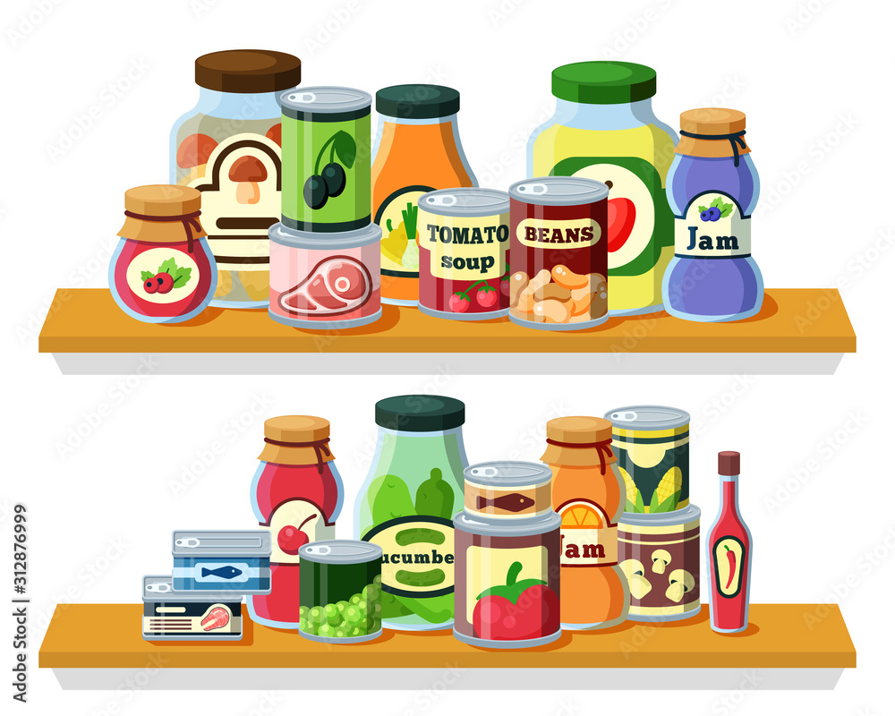 Preserved food, products in cans flat vector illustration Stock Vector ...