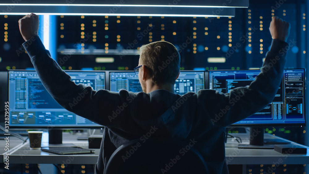 It Specialist Working On Personal Computer With Monitors Showing Coding Language Program He