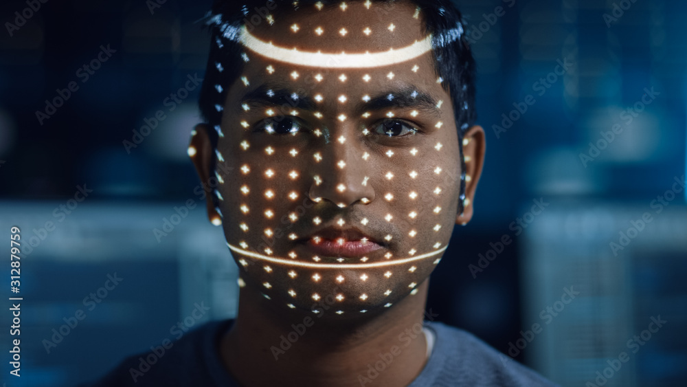Handsome Young Indian Man is Identified by Biometric Facial Recognition ...