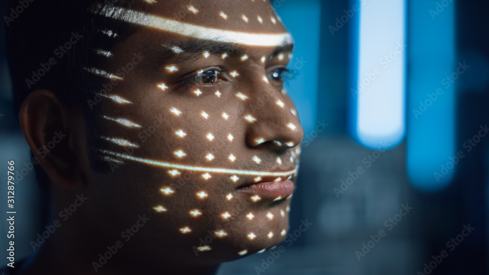 Handsome Young Indian Man is Identified by Biometric Facial Recognition ...