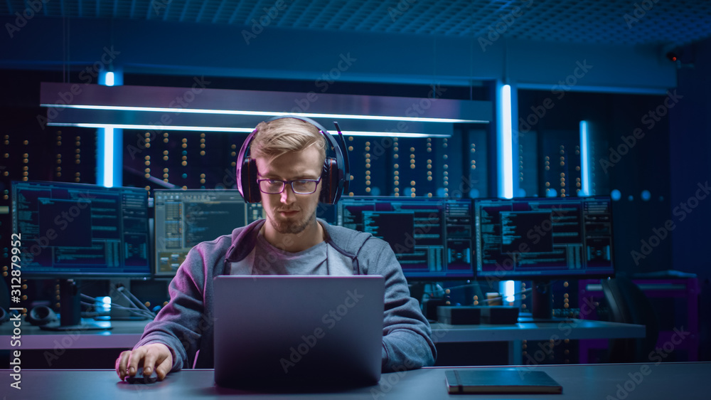 Portrait of Software Developer / Hacker / Gamer Wearing Glasses and ...