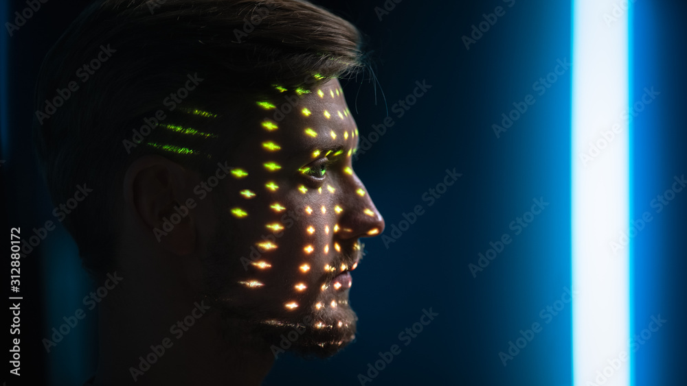 Handsome Young Caucasian Man is Identified by Biometric Facial ...