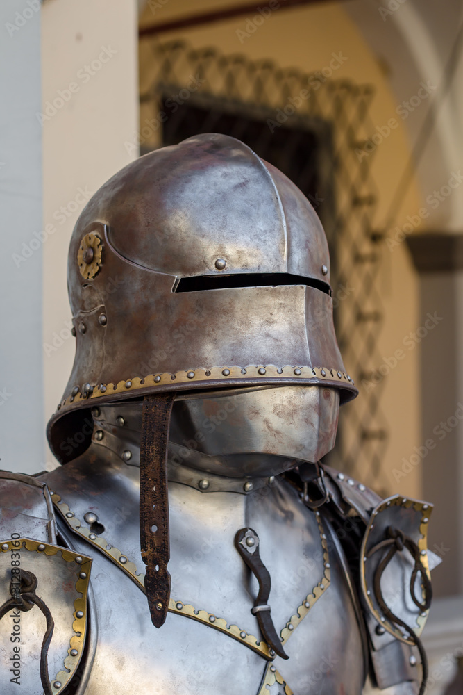 medieval knightly armor (helmet, breastplate) close Stock Photo | Adobe ...