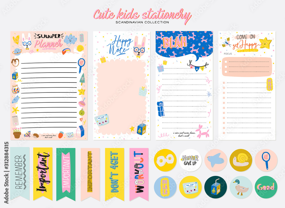 Collection of weekly or daily planner, note paper, to do list, stickers ...