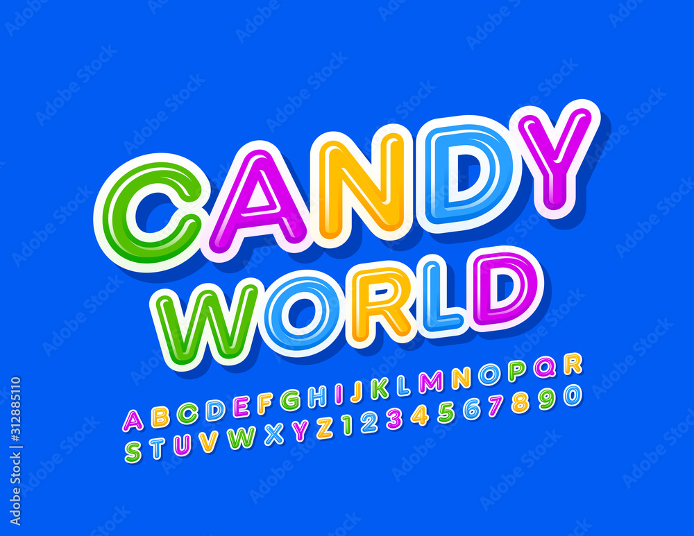 Vector colorful Sign Candy World. Sweet Bright Font. Glossy Alphabet ...