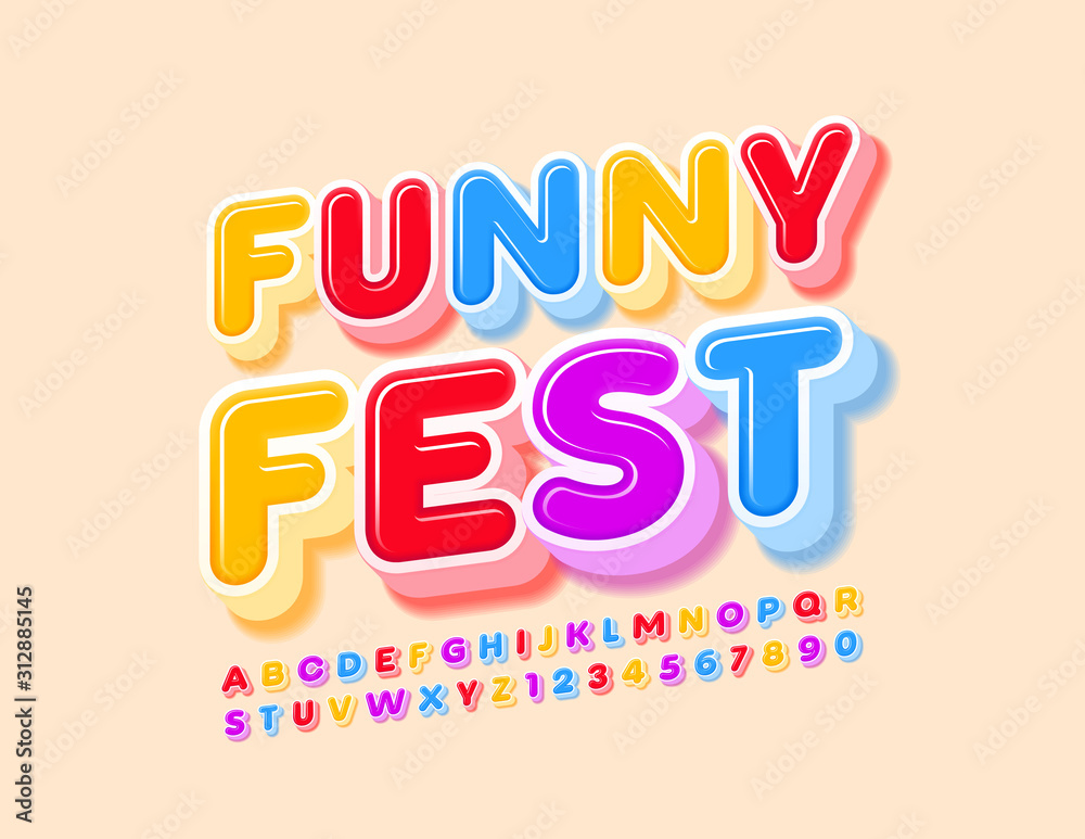 Vector Colorful Emblem Funny Fest. Bright 3D Font. Creative Alphabet ...