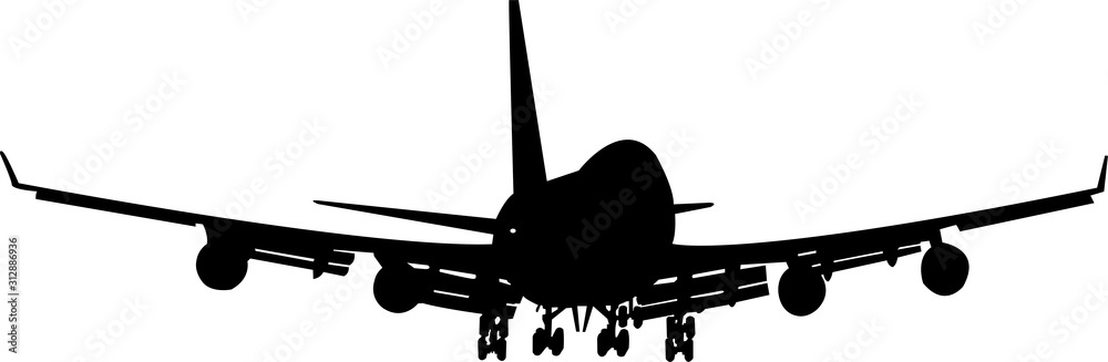 Silhouette of a large passenger plane. A silhouette on a white ...