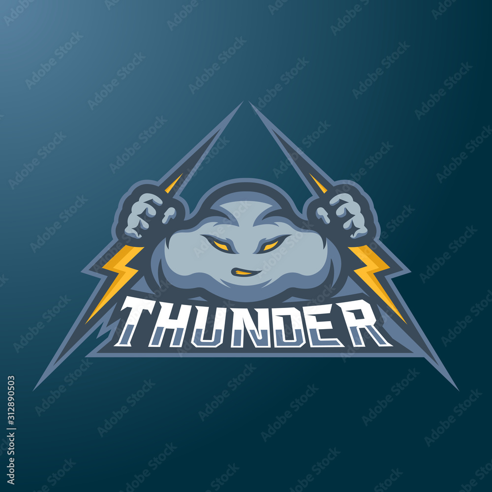 stock vector angry cloud holding lightning mascot. logo, badge, esport ...