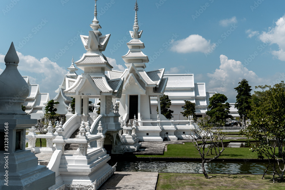 Thai buildings designed with the typical asian architecture located in ...