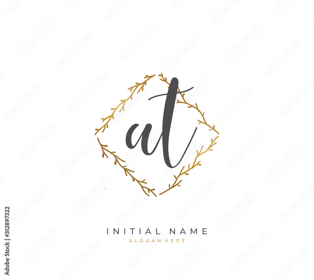 Handwritten letter A T AT for identity and logo. Vector logo template ...