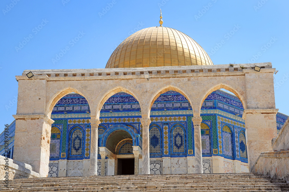 Islamic shrine Dome of the Rock with gold leaf on Temple Mount in ...